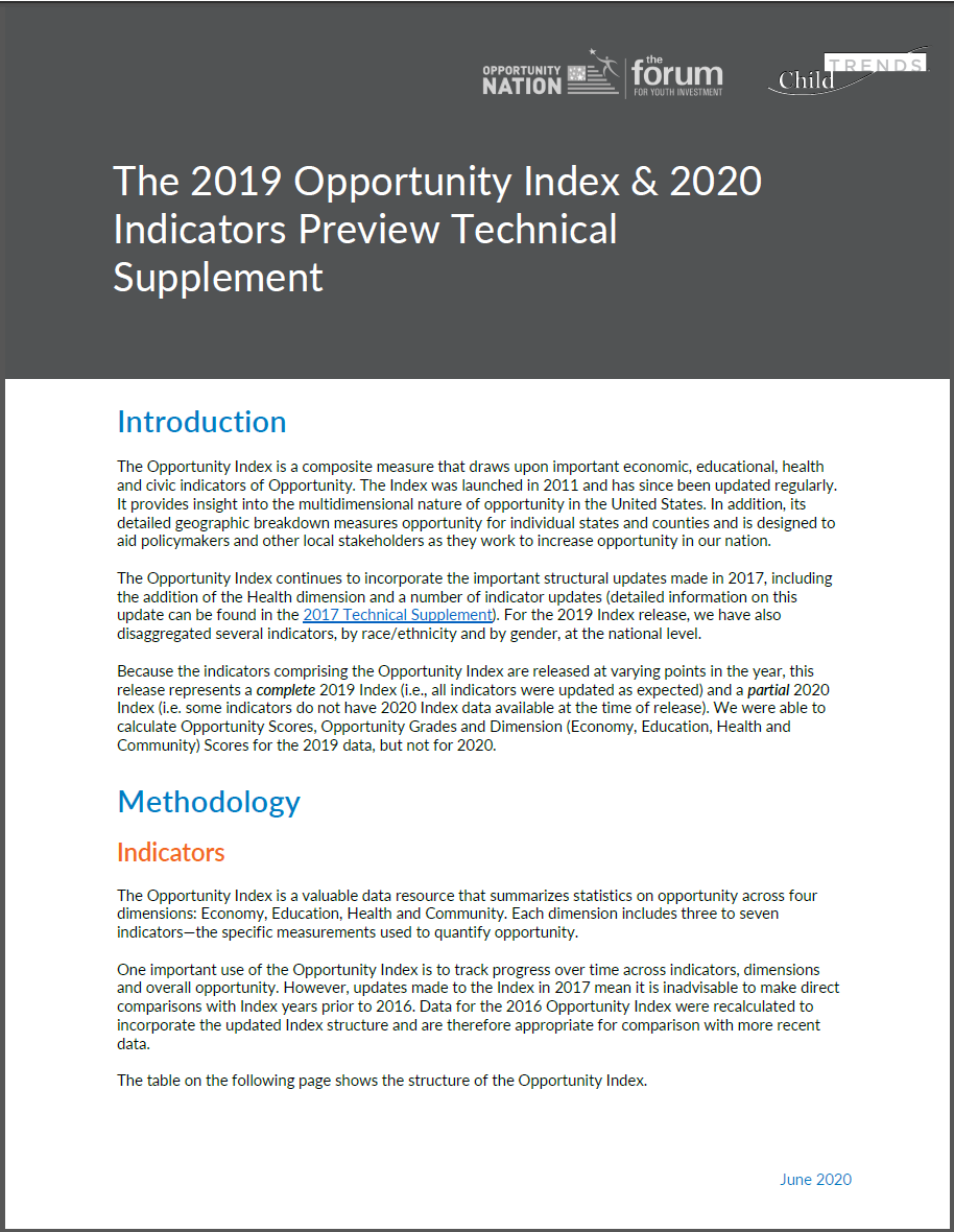 2019 Opportunity Index Technical Supplement and 2020 Preview Report ...